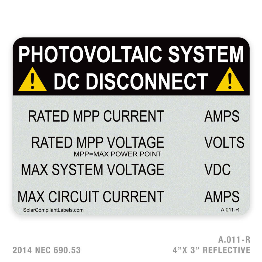 DC DISCONNECT - 011 LABEL | SOLAR COMPLIANT LABELS