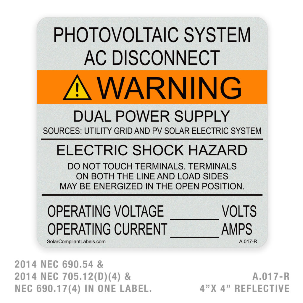 AC DISCONNECT/WARNING - 017 LABEL | SOLAR COMPLIANT LABELS
