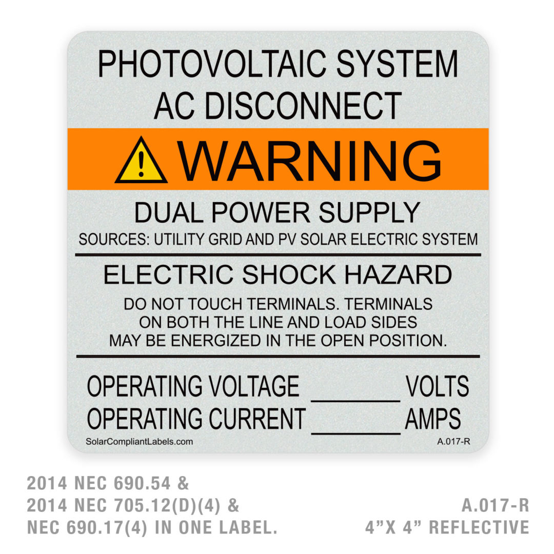 AC DISCONNECT/WARNING - 017 LABEL | SOLAR COMPLIANT LABELS