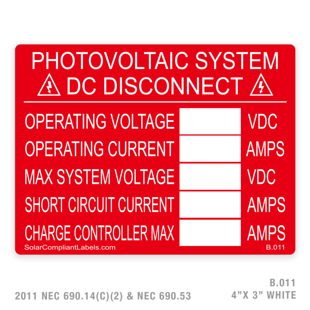DC DISCONNECT - 011 LABEL | SOLAR COMPLIANT LABELS
