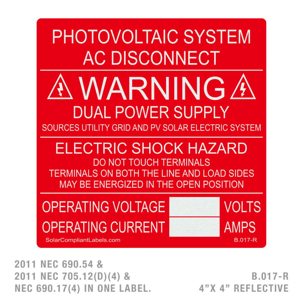 AC DISCONNECT/WARNING - 017 LABEL | SOLAR COMPLIANT LABELS
