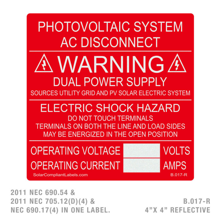 AC DISCONNECT/WARNING - 017 LABEL | SOLAR COMPLIANT LABELS