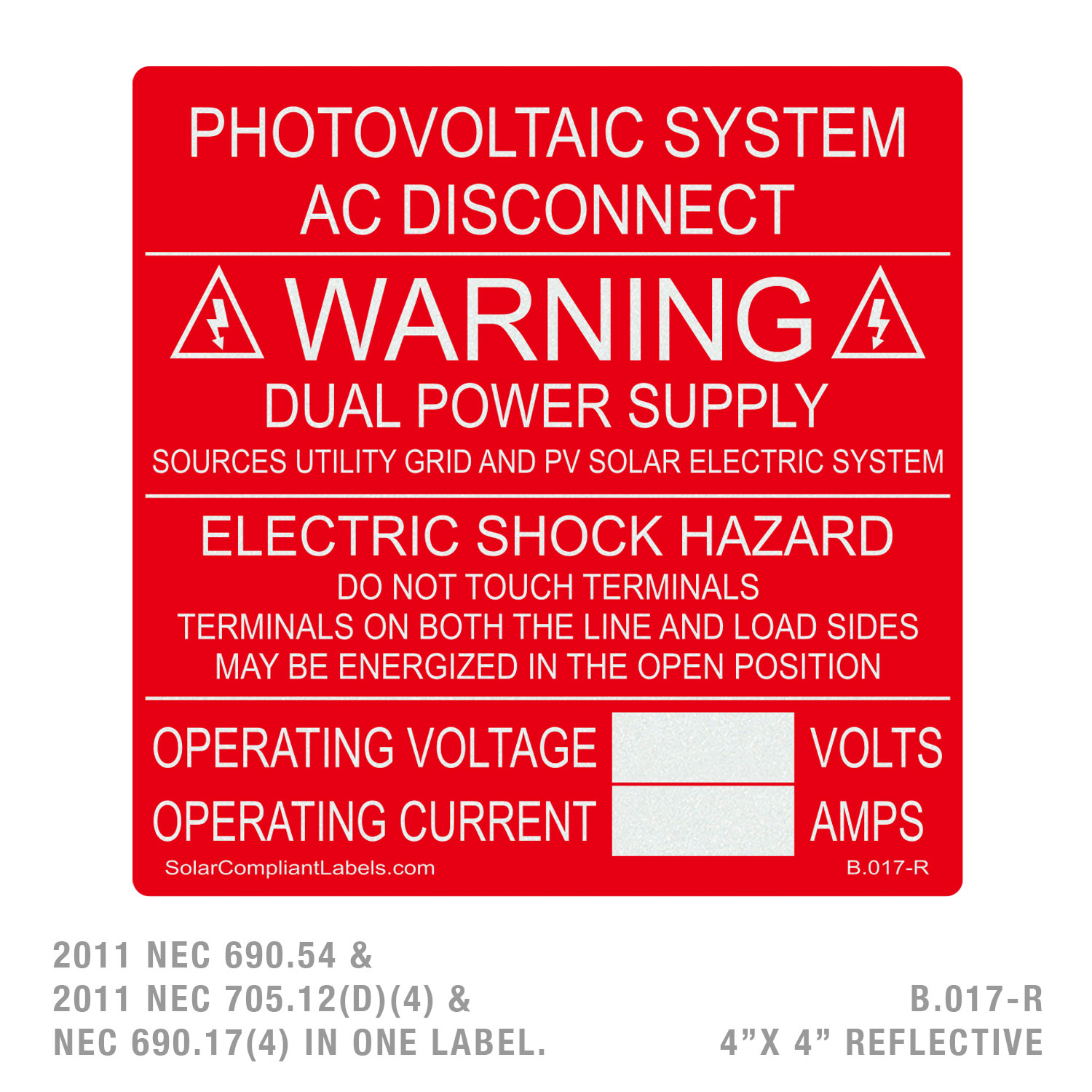 AC DISCONNECT/WARNING - 017 LABEL | SOLAR COMPLIANT LABELS