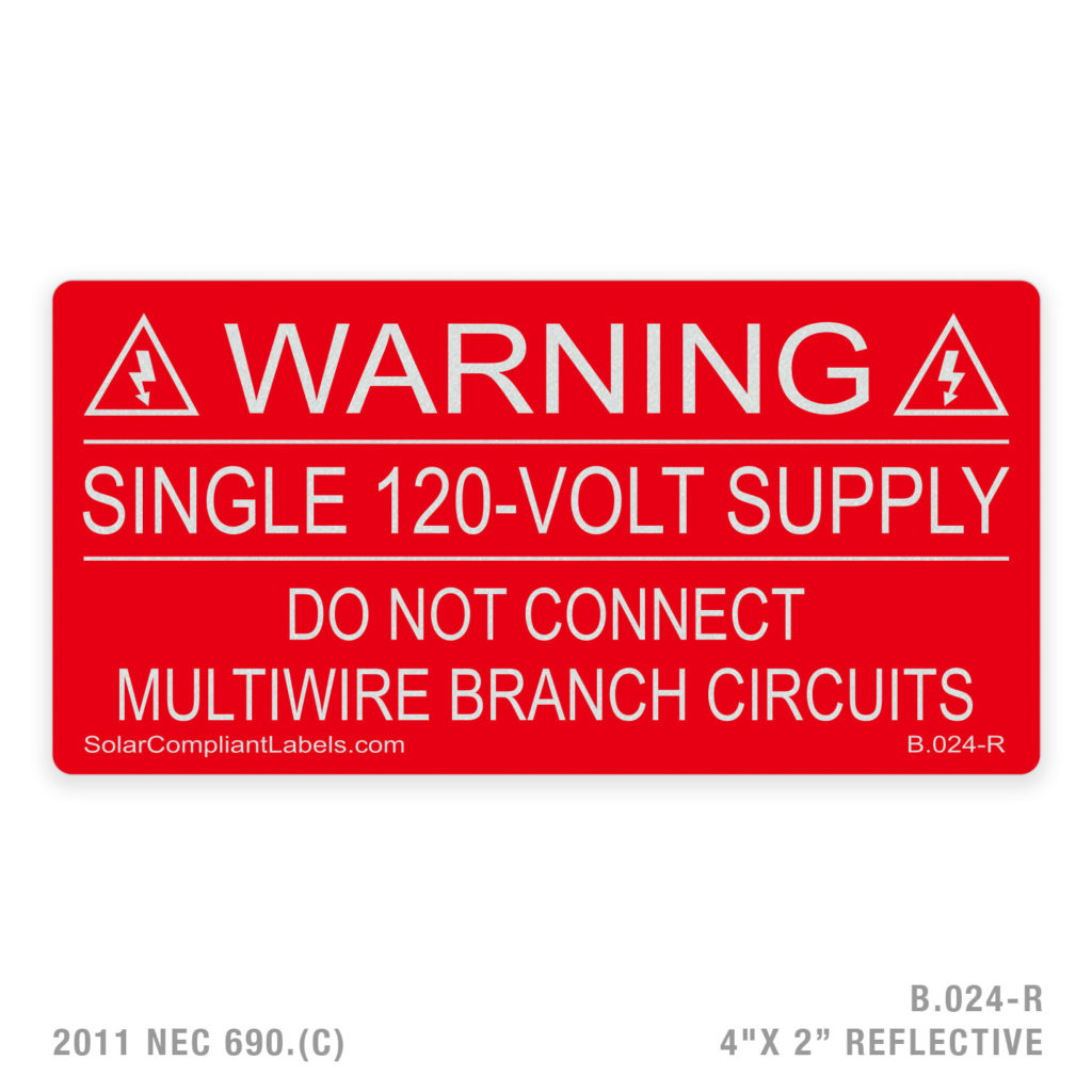 WARNING 120 V SUPPLY - 024 LABEL | SOLAR COMPLIANT LABELS