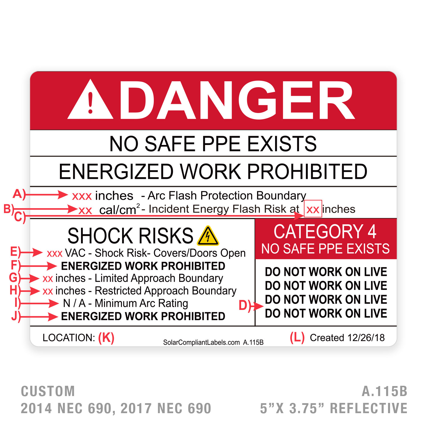 DANGER - 115 LABEL | SOLAR COMPLIANT LABELS
