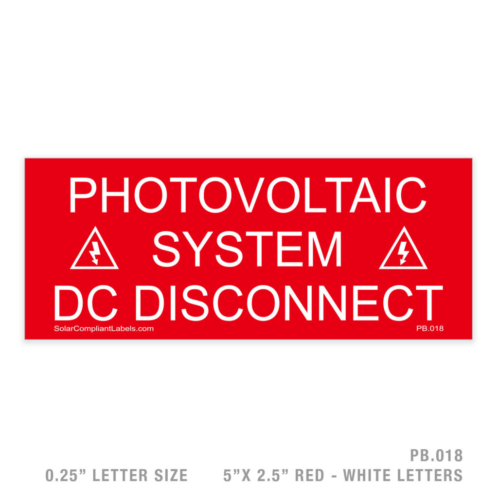 DC DISCONNECT - 018 PLACARD | SOLAR COMPLIANT LABELS