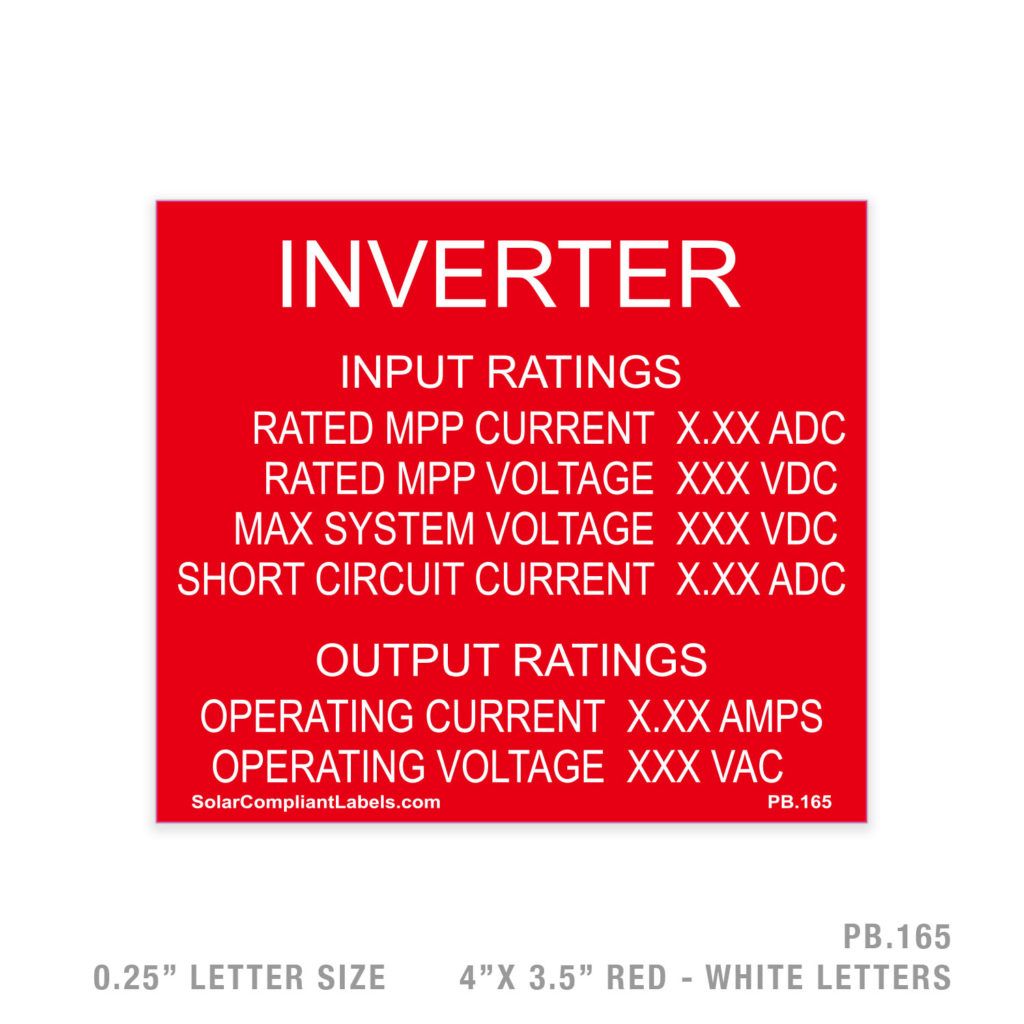 CUSTOM INVERTER - 165 PLACARD | SOLAR COMPLIANT LABELS