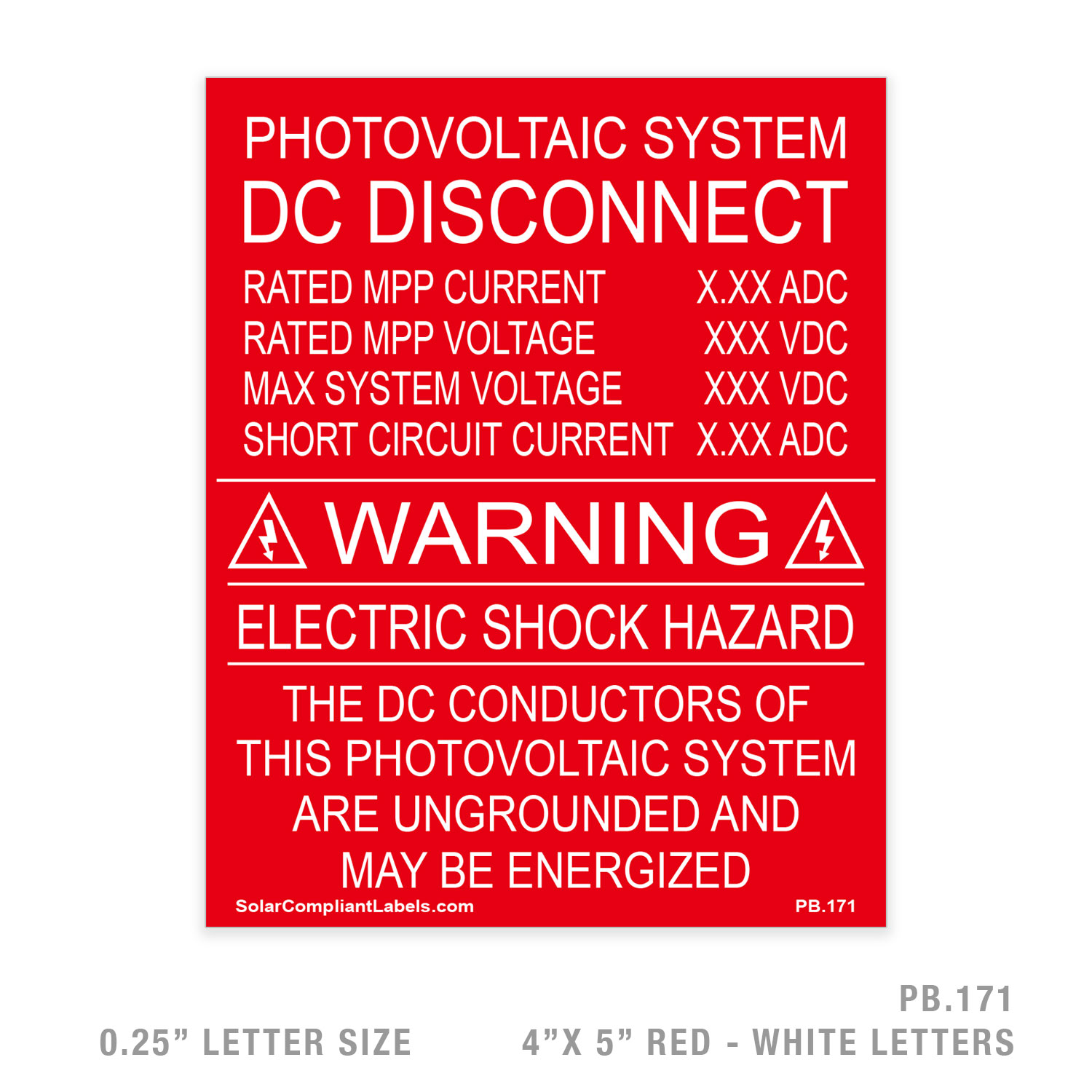 CUSTOM DC DISCONNECT -171 PLACARD | SOLAR COMPLIANT LABELS