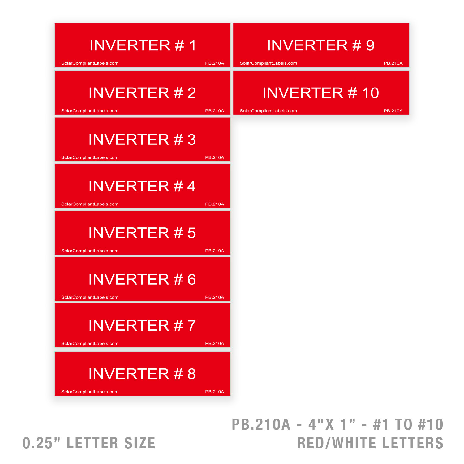 INVERTER #1 TO #16 - 210A PLACARD - 1/4" LETTER SIZE | SOLAR COMPLIANT ...