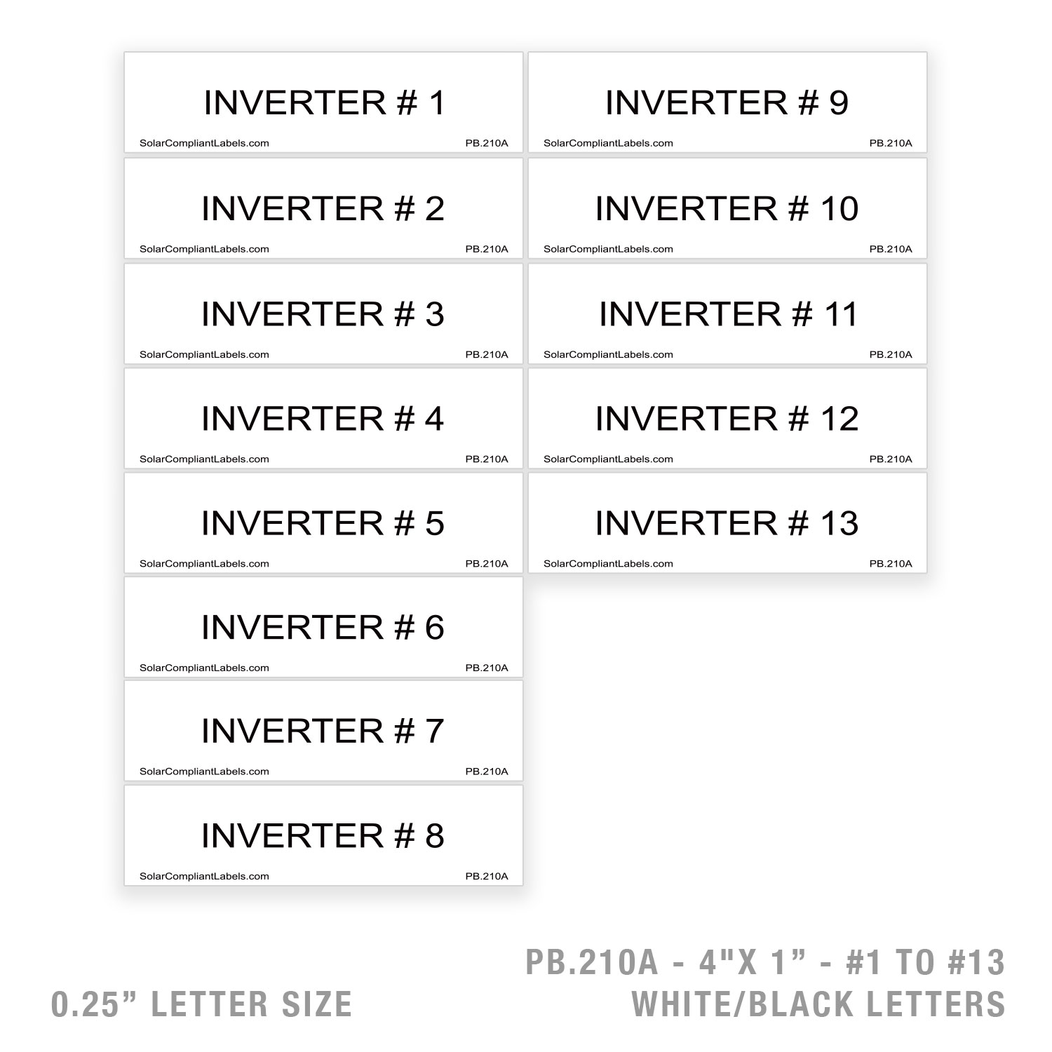 INVERTER #1 TO #16 - 210A PLACARD - 1/4" LETTER SIZE | SOLAR COMPLIANT ...
