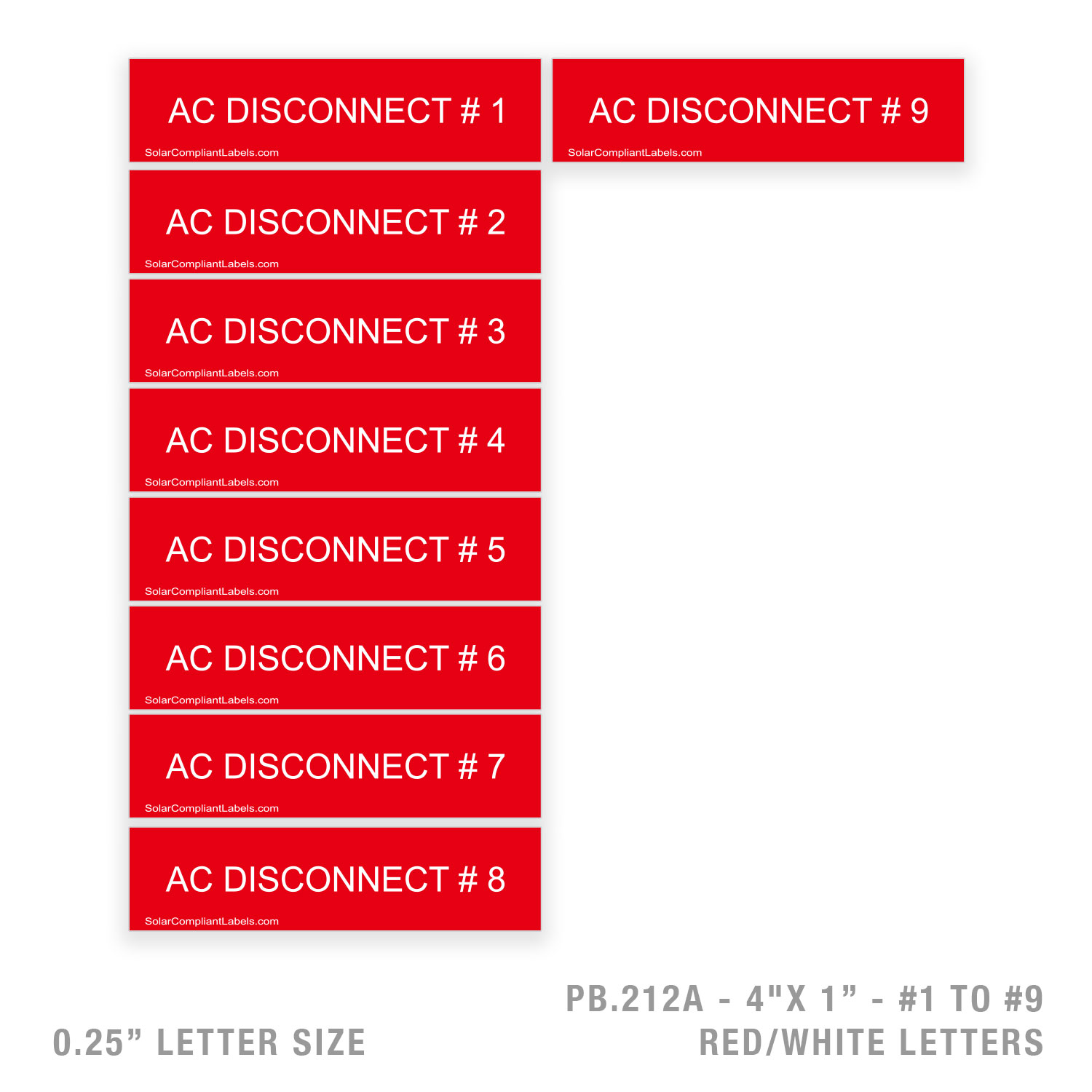 AC DISCONNECT #1 TO #16 - 212A PLACARD - 1/4" LETTER SIZE | SOLAR ...