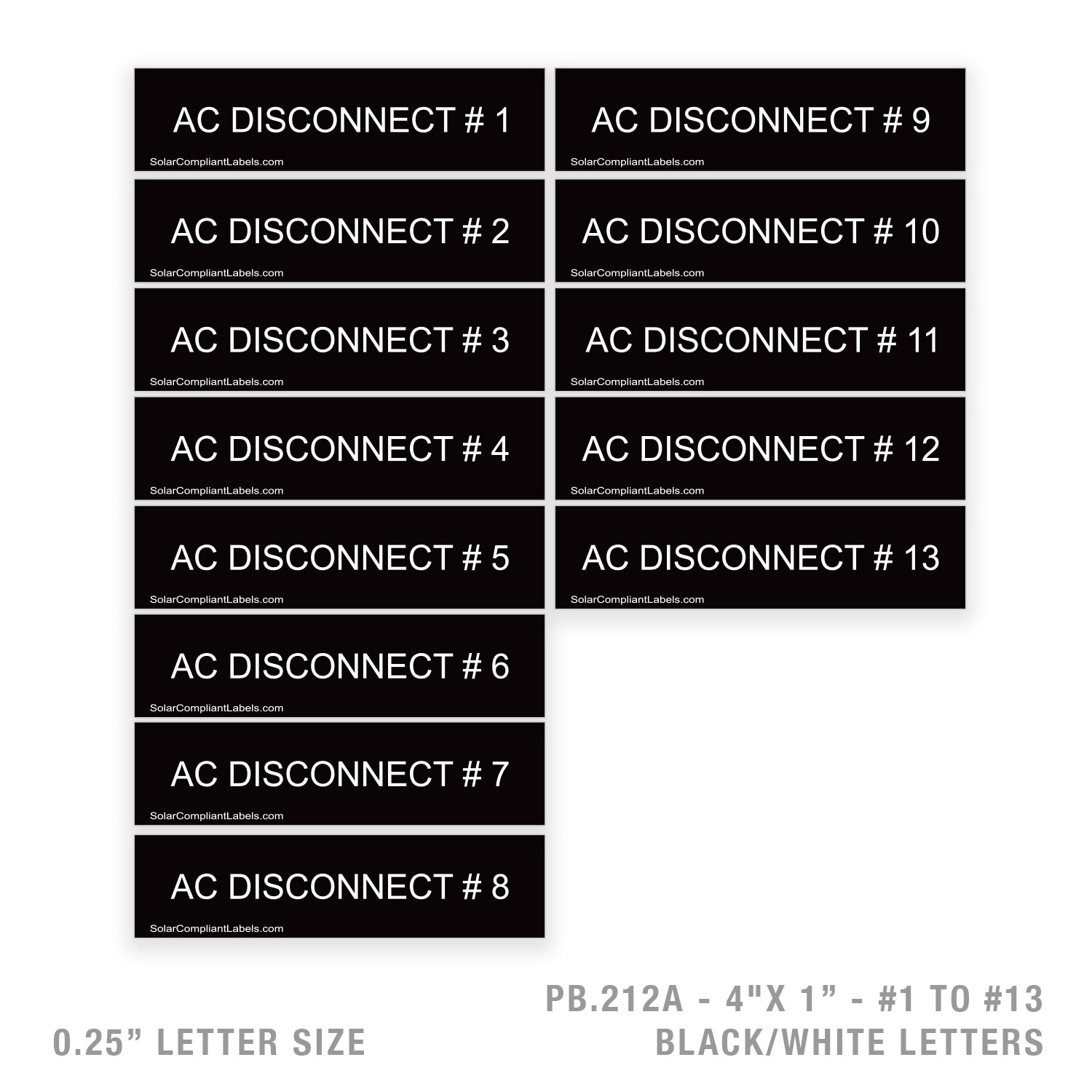 AC DISCONNECT #1 TO #16 - 212A PLACARD - 1/4" LETTER SIZE | SOLAR ...