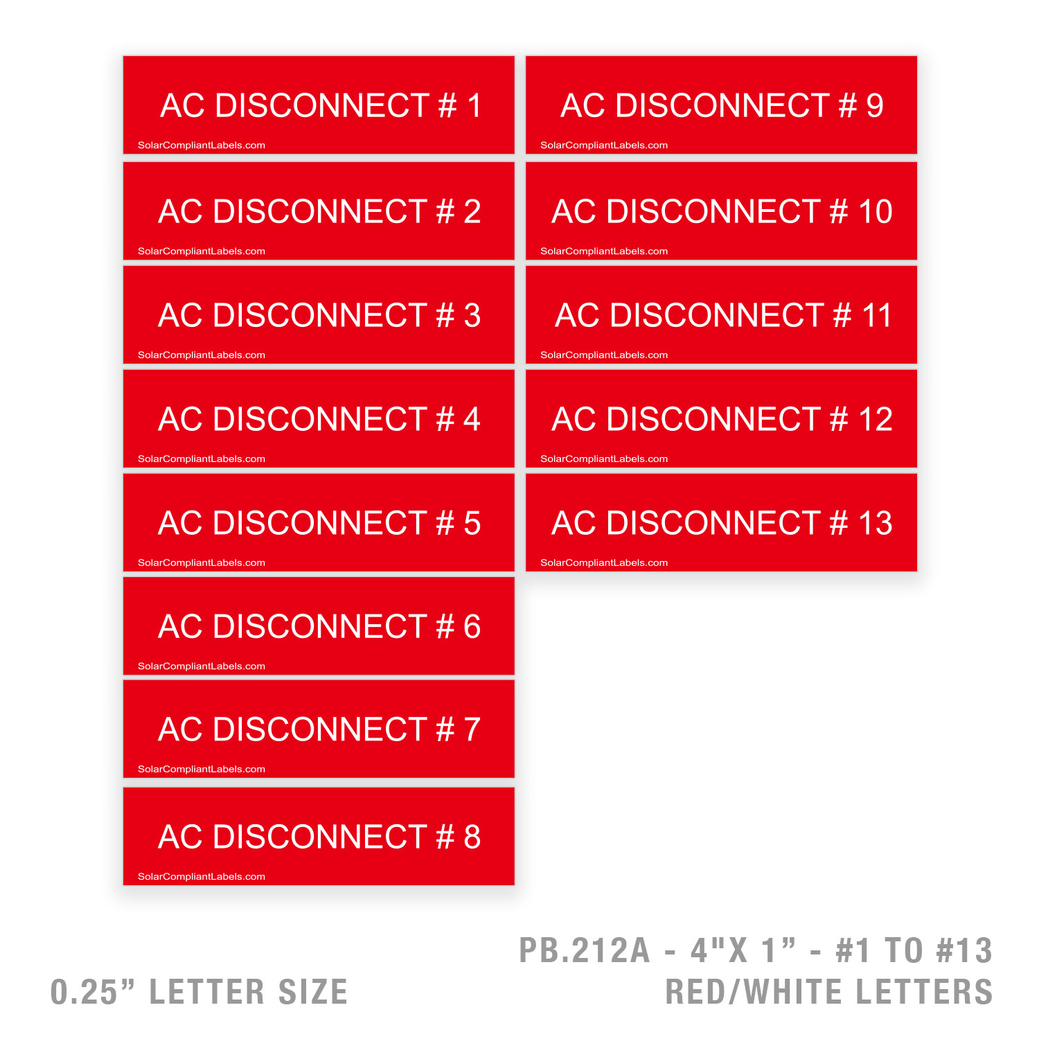 AC DISCONNECT #1 TO #16 - 212A PLACARD - 1/4" LETTER SIZE | SOLAR ...