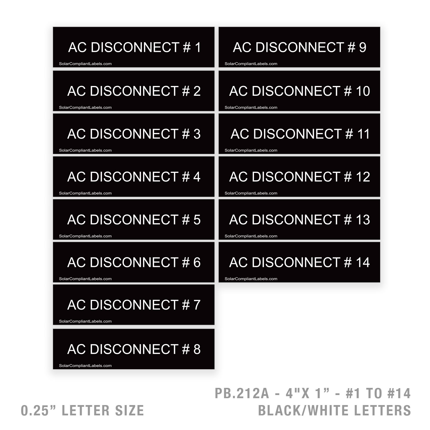 AC DISCONNECT #1 TO #16 - 212A PLACARD - 1/4" LETTER SIZE | SOLAR ...