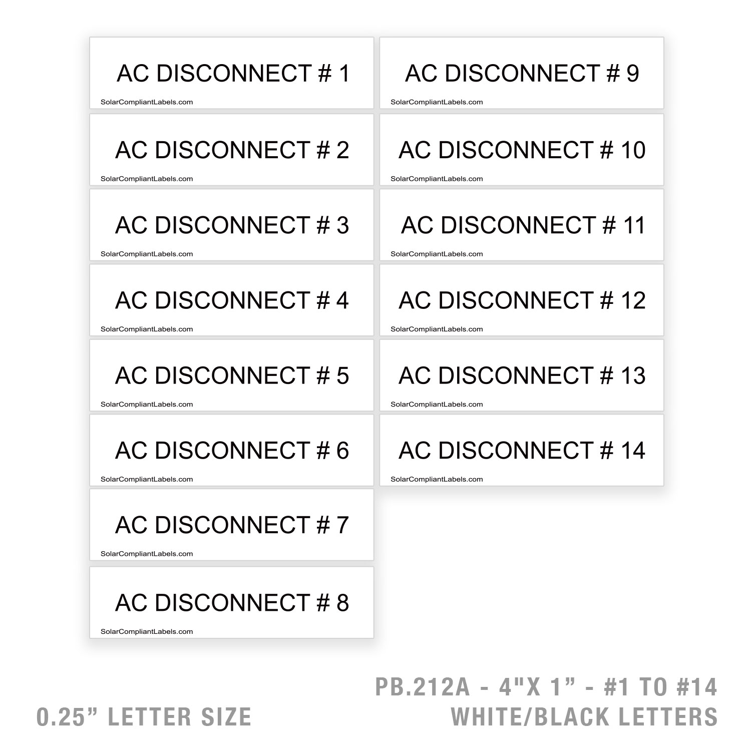 AC DISCONNECT #1 TO #16 - 212A PLACARD - 1/4" LETTER SIZE | SOLAR ...