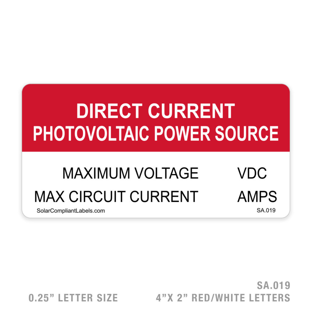 PV POWER SOURCE - 019 SIGN | SOLAR COMPLIANT LABELS