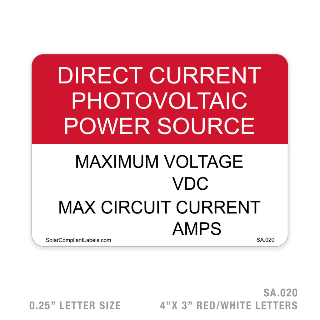 PV POWER SOURCE - 020 SIGN | SOLAR COMPLIANT LABELS