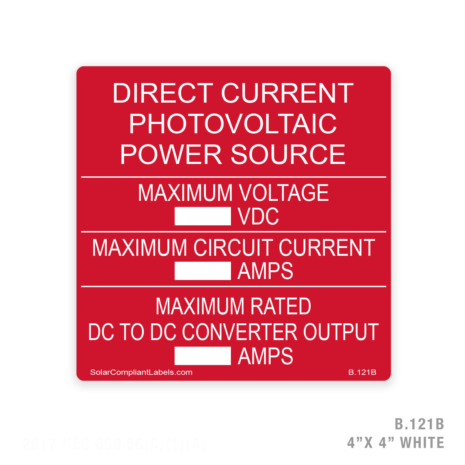 DIRECT CURRENT – 121B LABEL | SOLAR COMPLIANT LABELS