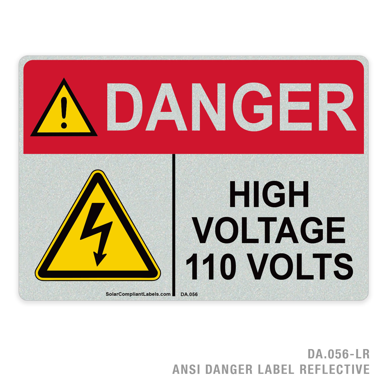 DANGER - HIGH VOLTAGE 110 VOLTS - 056A ANSI LABEL | SOLAR COMPLIANT LABELS