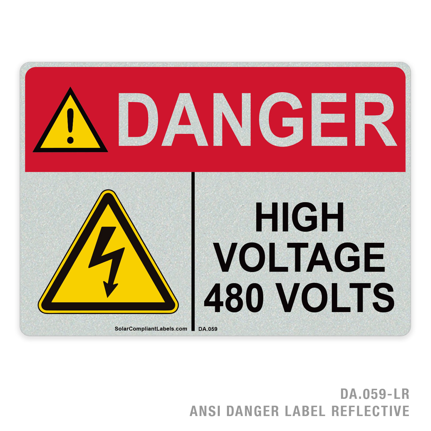 DANGER - HIGH VOLTAGE 480 VOLTS - 059A ANSI LABEL | SOLAR COMPLIANT LABELS
