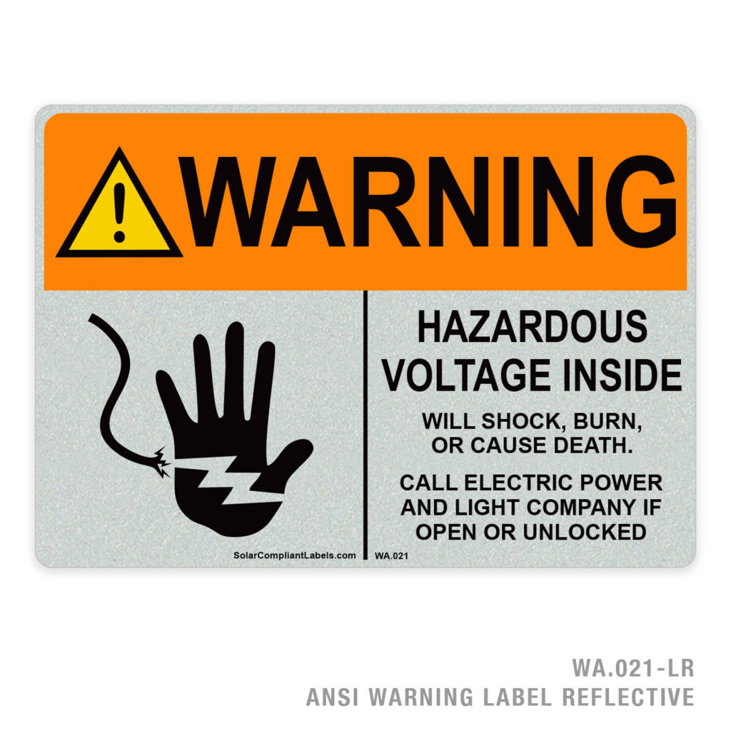 WARNING ANSI LABELS | SOLAR COMPLIANT LABELS