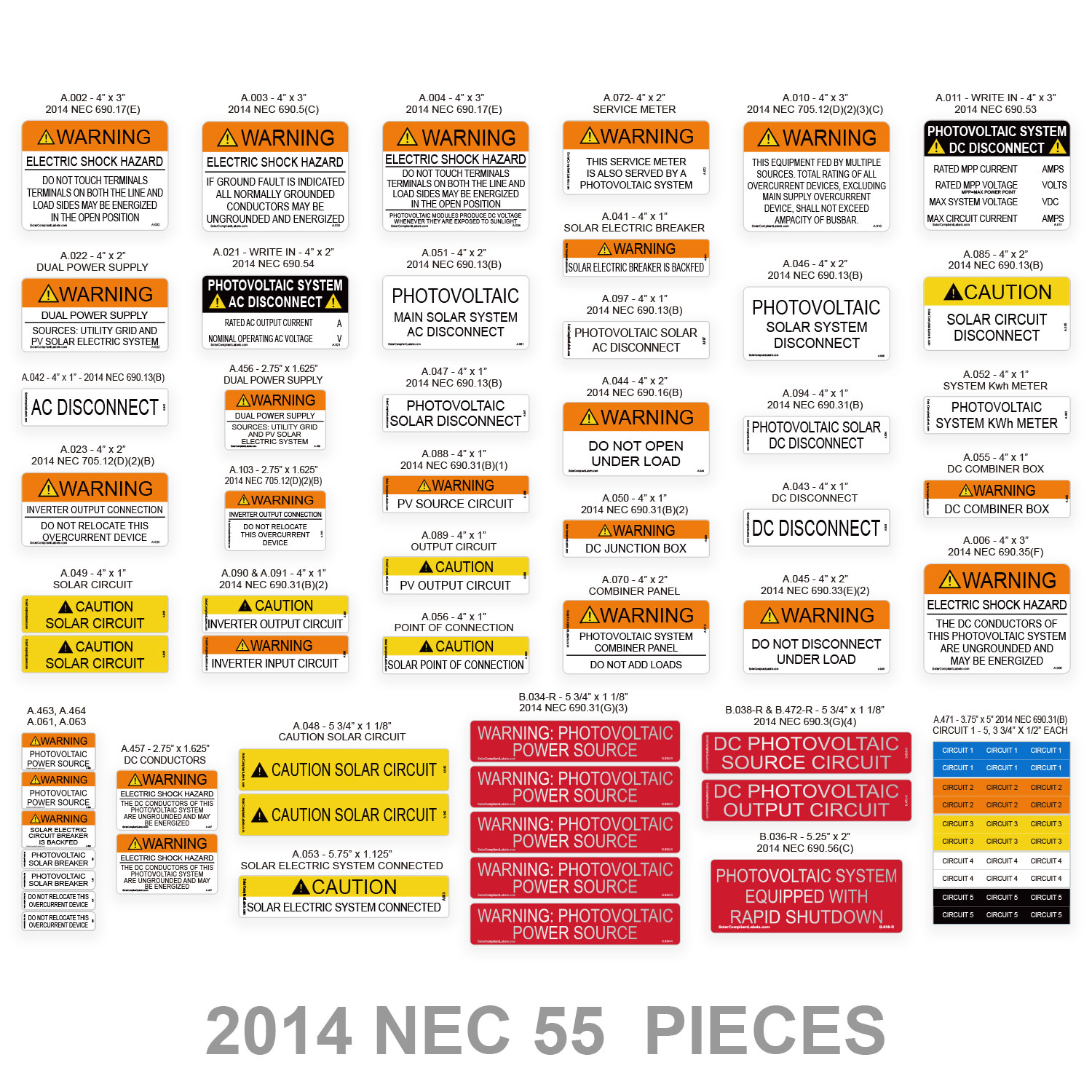 2014 NEC 55 PIECE LABEL PACK | SOLAR COMPLIANT LABELS