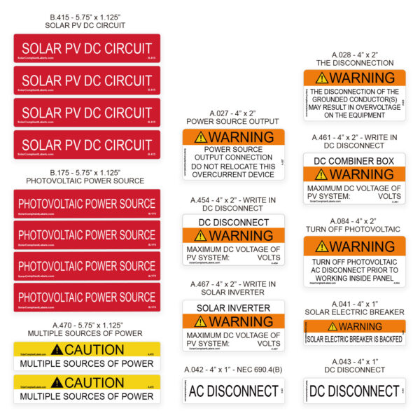 2020 NEC 85 PIECE LABEL PACK | SOLAR COMPLIANT LABELS