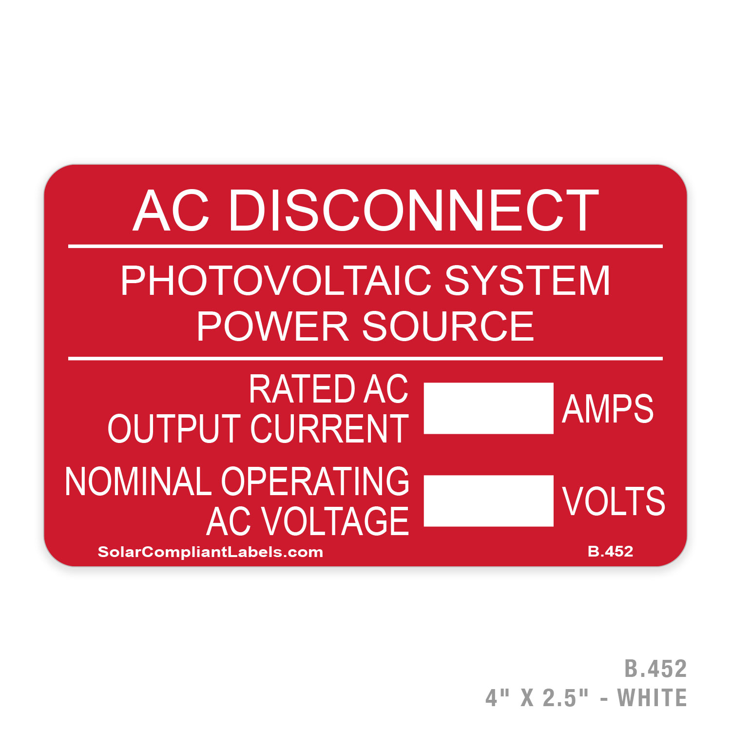 AC DISCONNECT WRITE IN – B.452 LABEL | SOLAR COMPLIANT LABELS